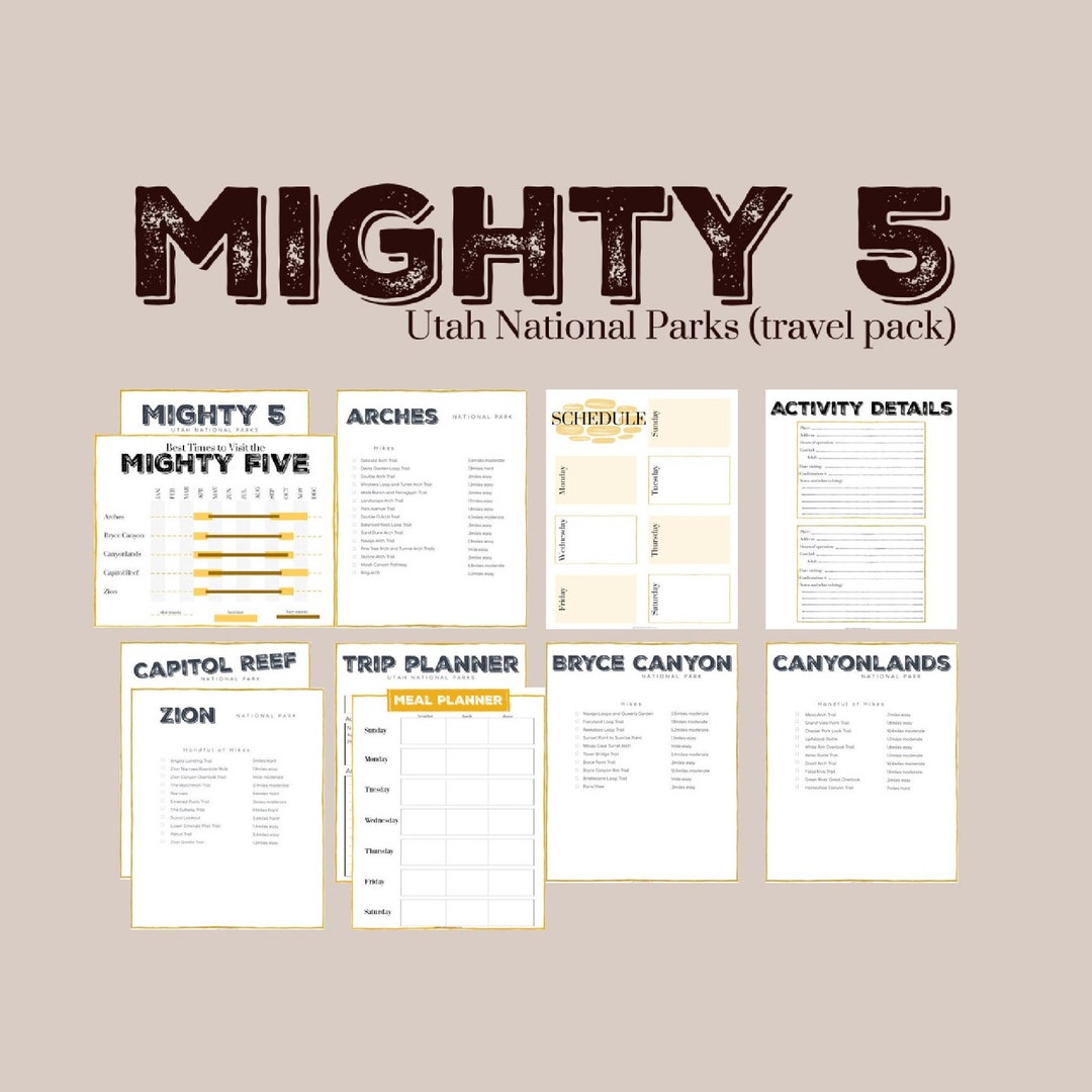 Mighty Five - Utah National Parks - Travel Planner Pack // Printable ...