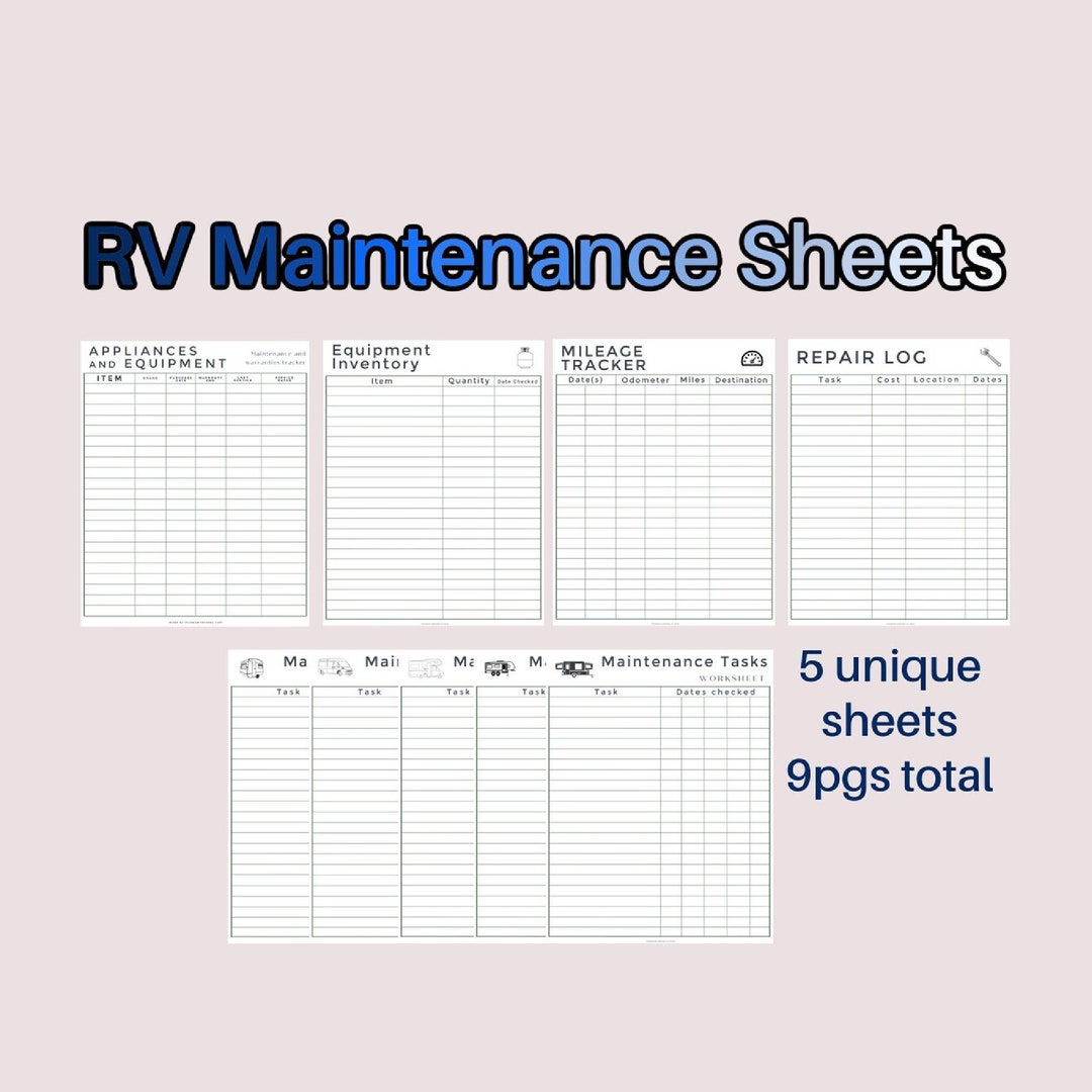RV Maintenance Tracking Pack // Printable Planner Pages, DIGITAL PDF ...