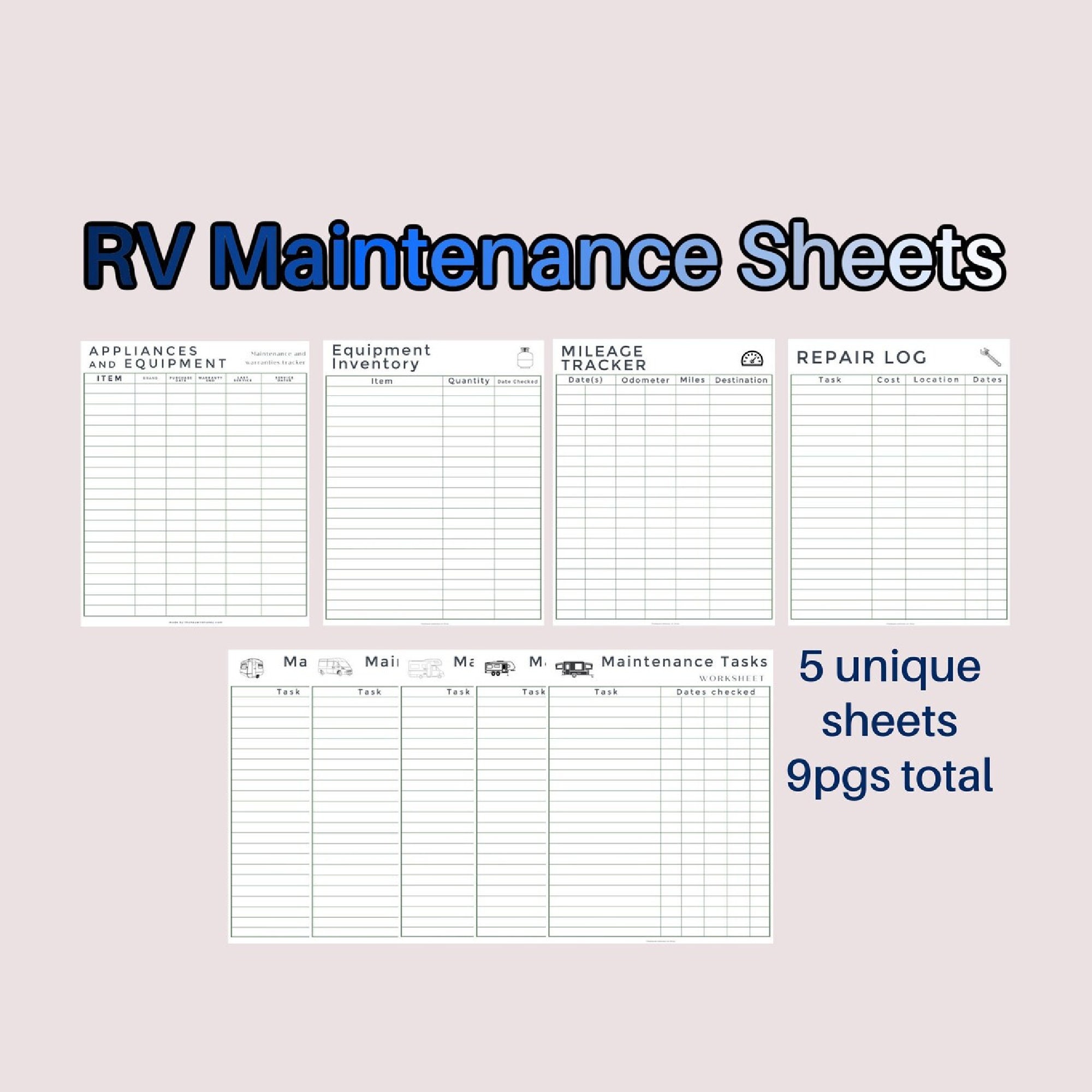 RV Maintenance Tracking Pack // Printable Planner Pages, DIGITAL PDF ...