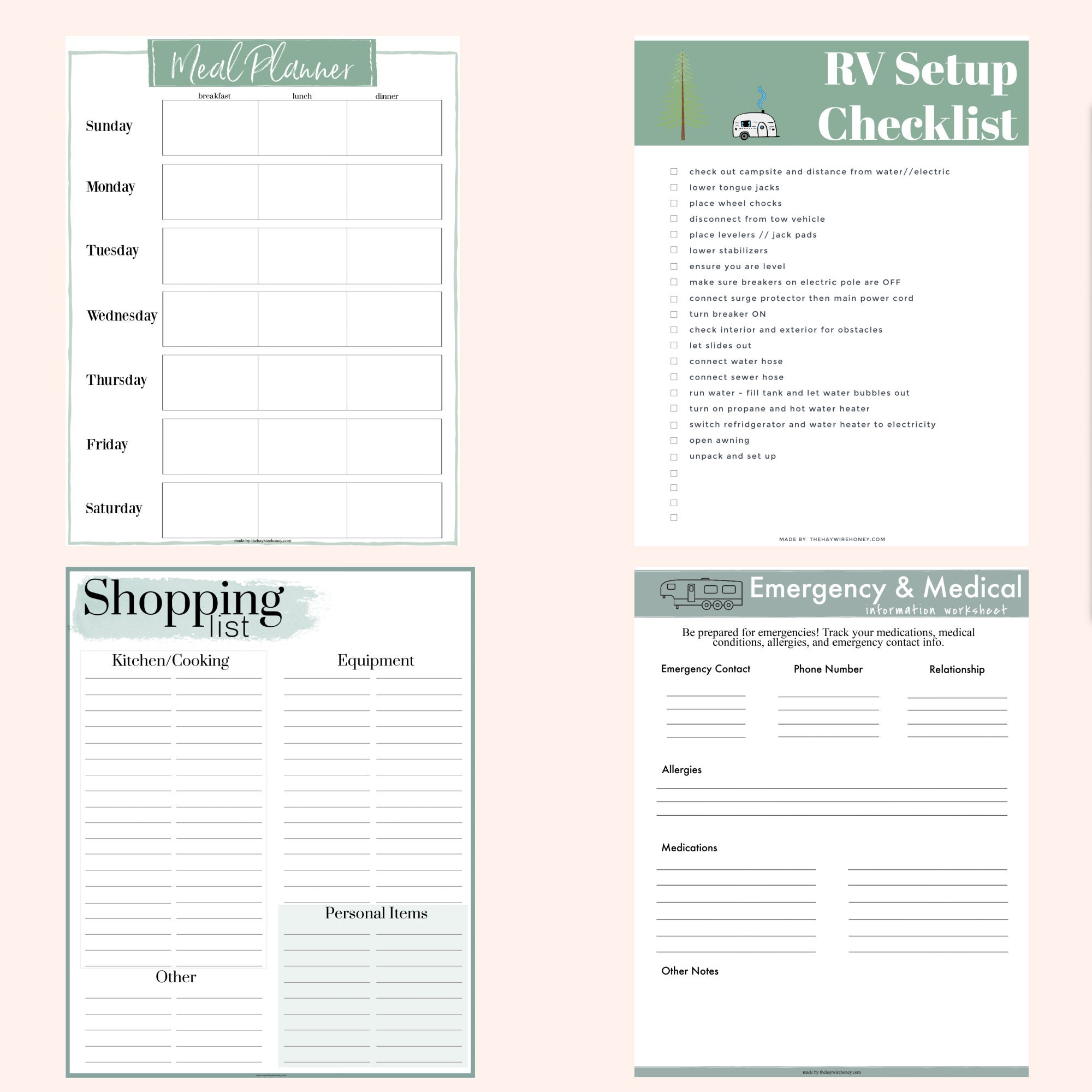 RV Trip & RV Life Worksheets fillable / Editable // Rv Living ...