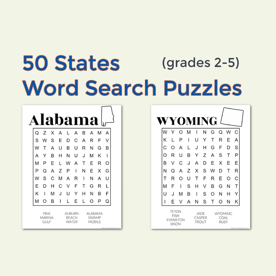Kids Word Searches, USA 50 States Pack // Printable Puzzles - Etsy