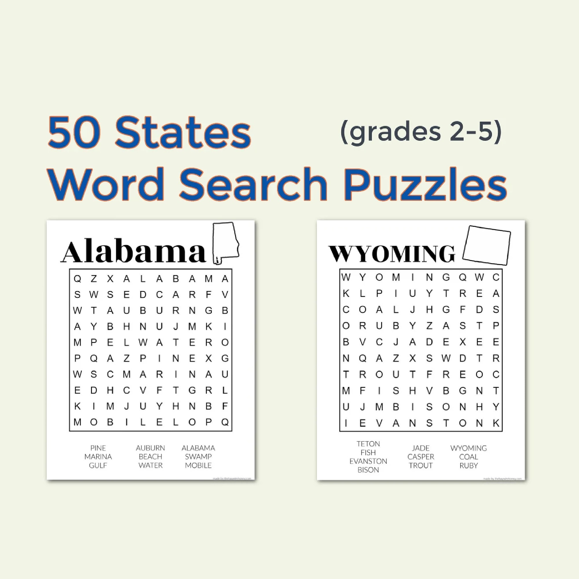 Kids Word Searches, USA 50 States Pack // Printable Puzzles - Etsy