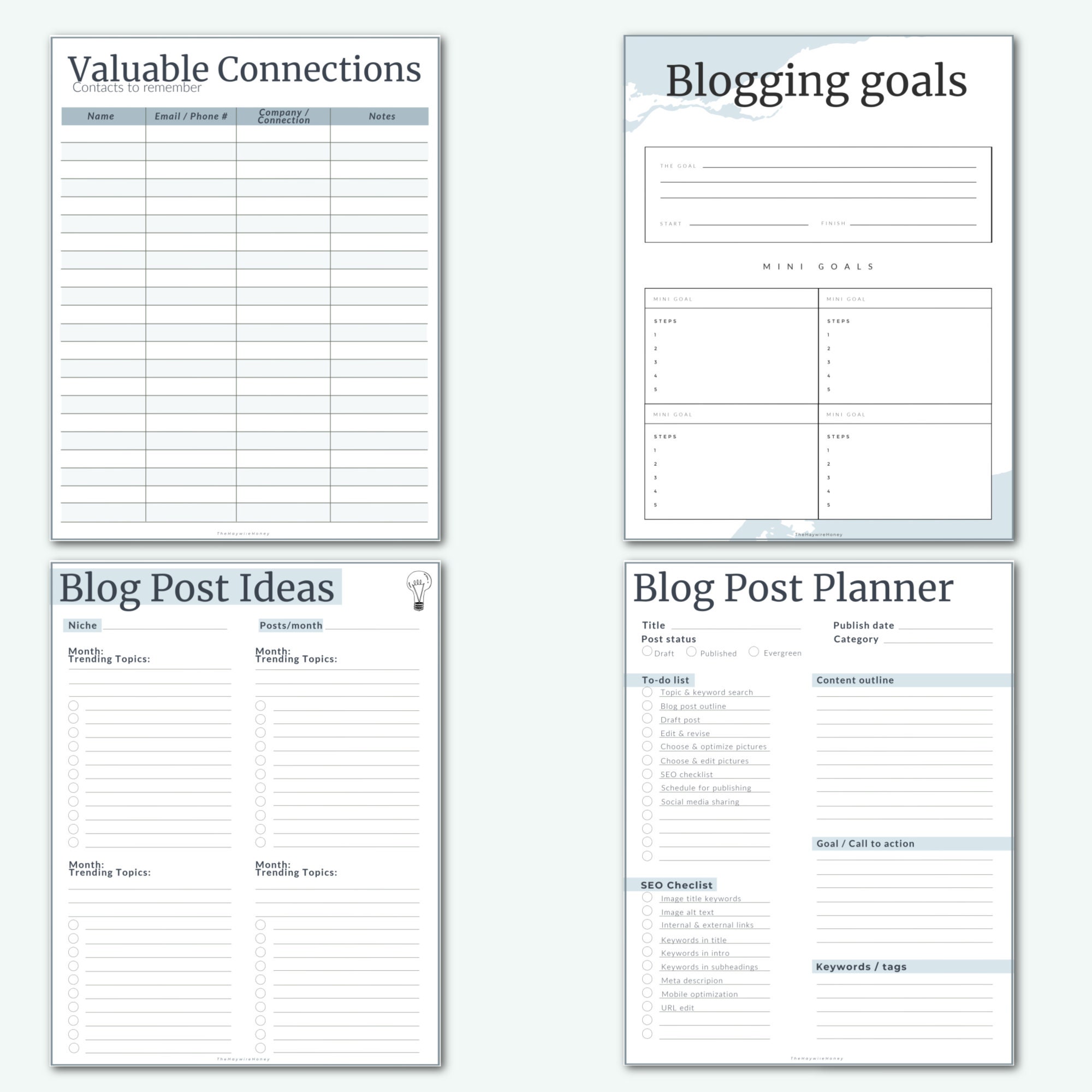 Blogger Planning Pages fillable / Editable //PDF Printable Checklists ...