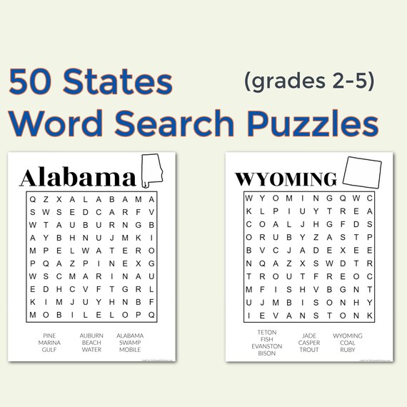 Kids Word Searches USA 50 States Pack // Printable Puzzles | Etsy