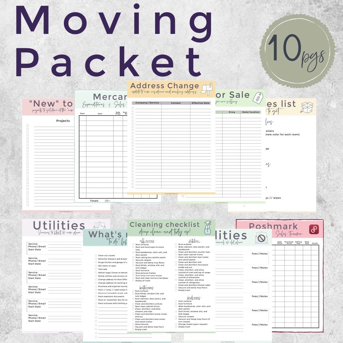Moving Packet // Printable Checklists & Worksheets - Etsy