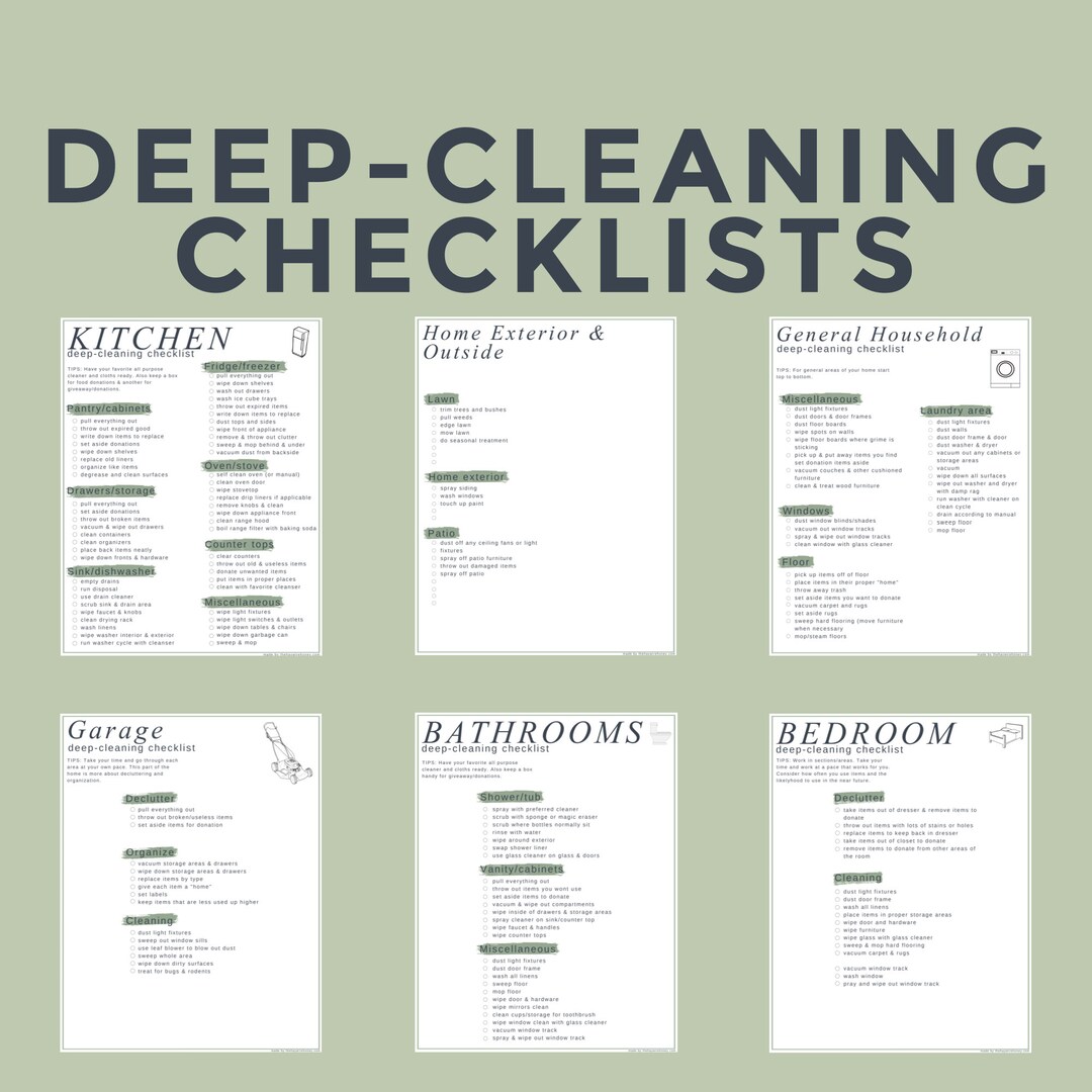 Deep Cleaning Checklists // DIGITAL Download, 6 Pages, Green - Etsy