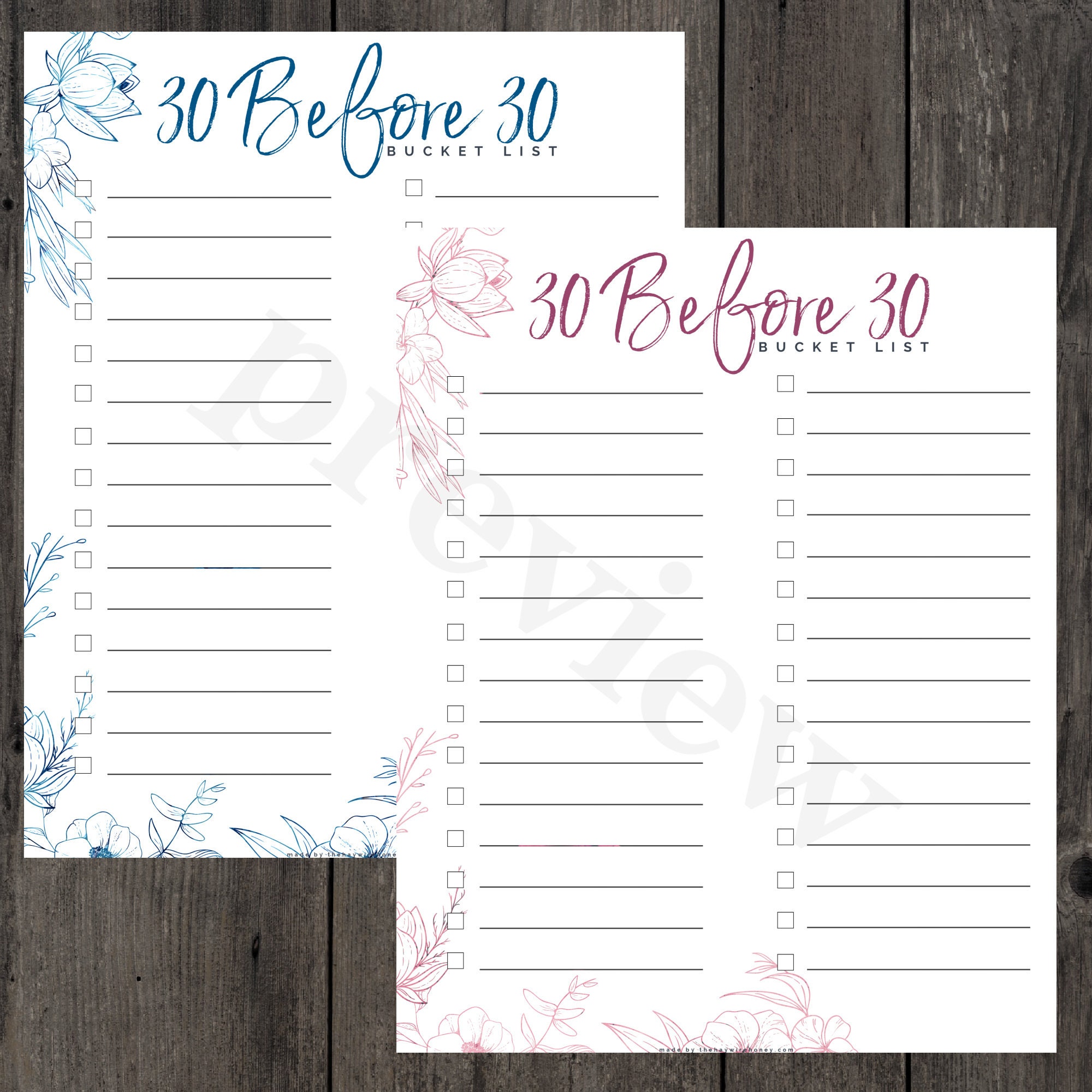 Milestone Birthday Bucket Lists // DIGITAL Printable Pages - Etsy