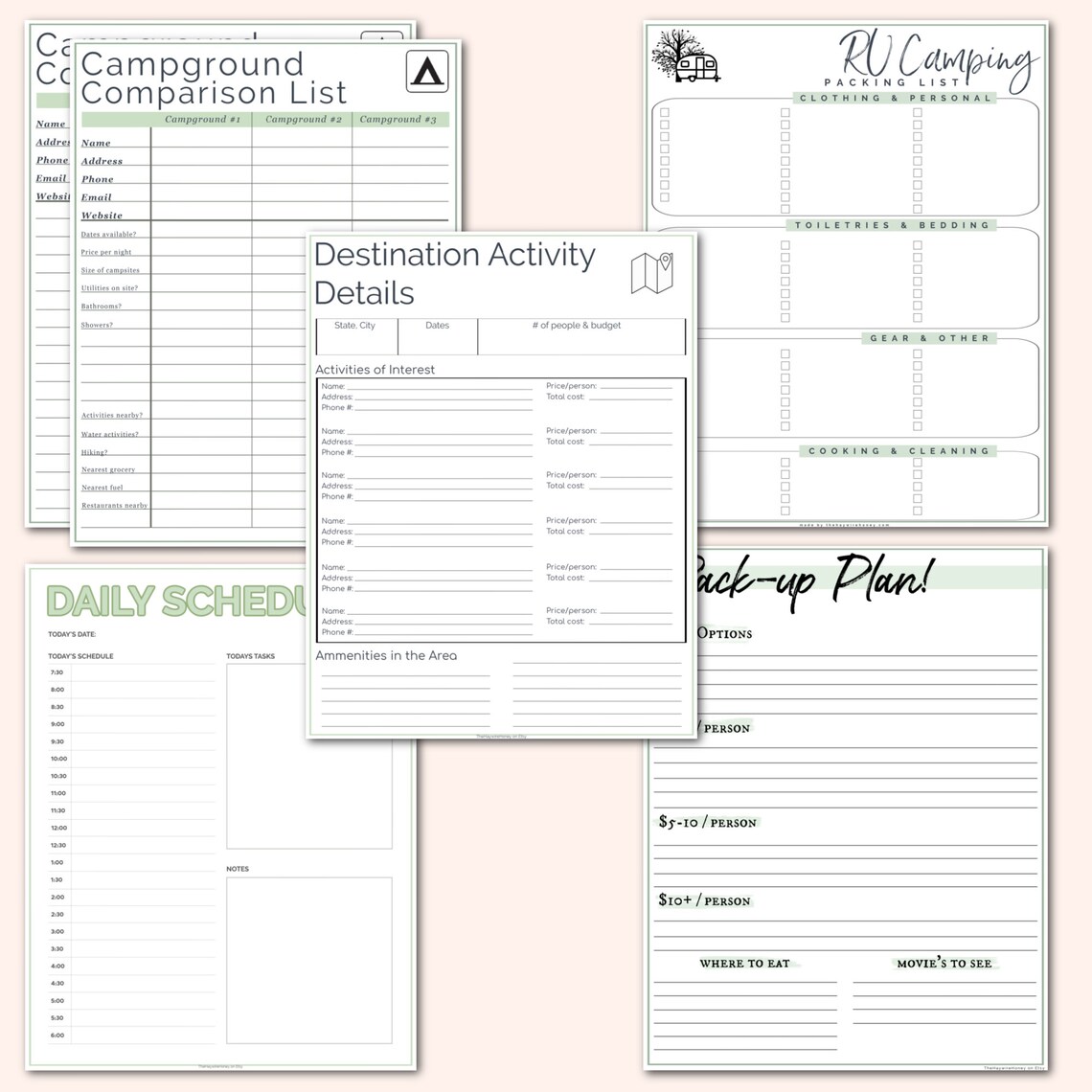 RV Trip & RV Life Worksheets fillable / Editable // Rv - Etsy