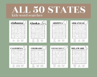 Travel Word Searches, States and Travel Themed // Printable Puzzles ...