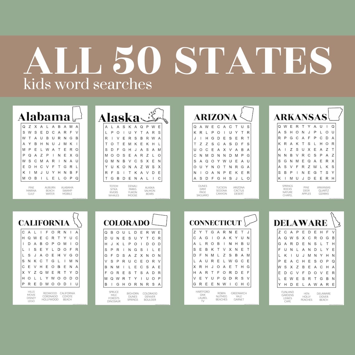 Kids Word Searches USA 50 States Pack // Printable Puzzles - Etsy