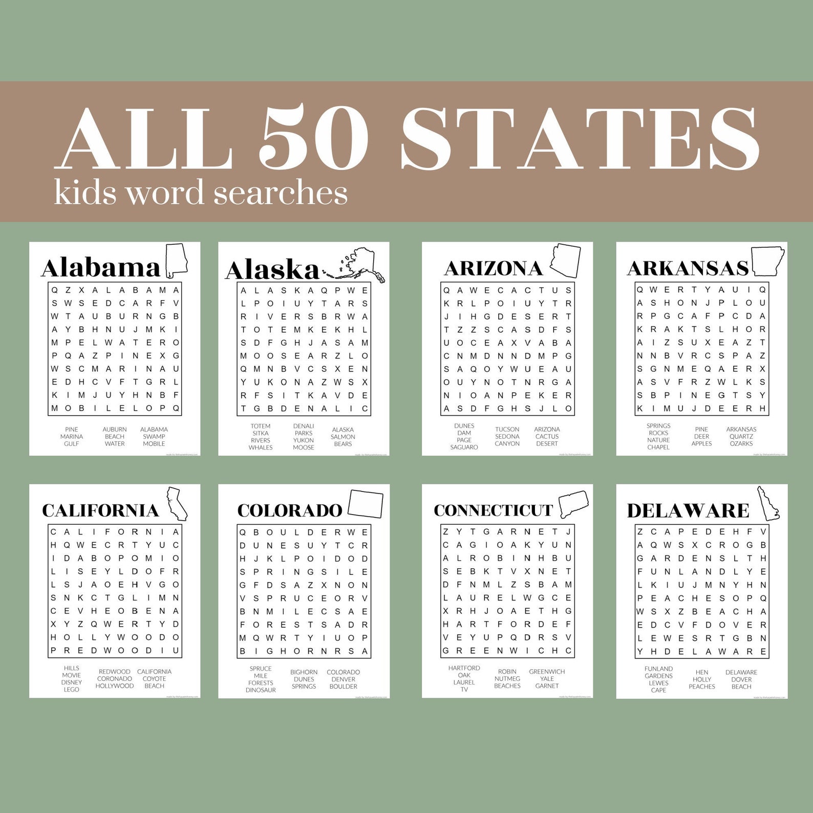 Kids Word Searches USA 50 States Pack // Printable Puzzles - Etsy