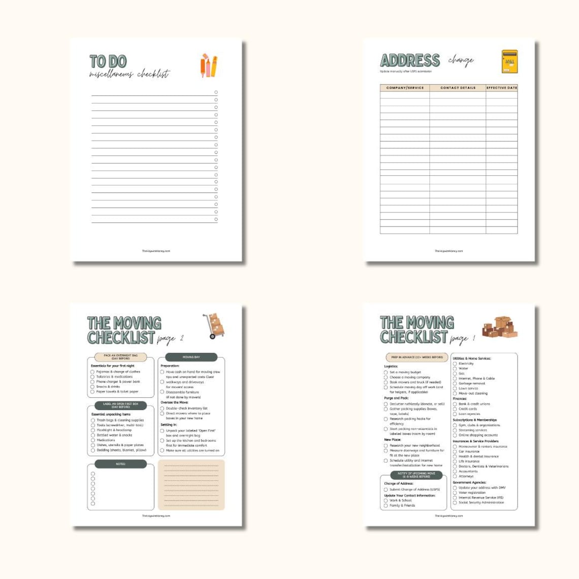 Moving Packet // Printable and Fillable Checklists - Etsy