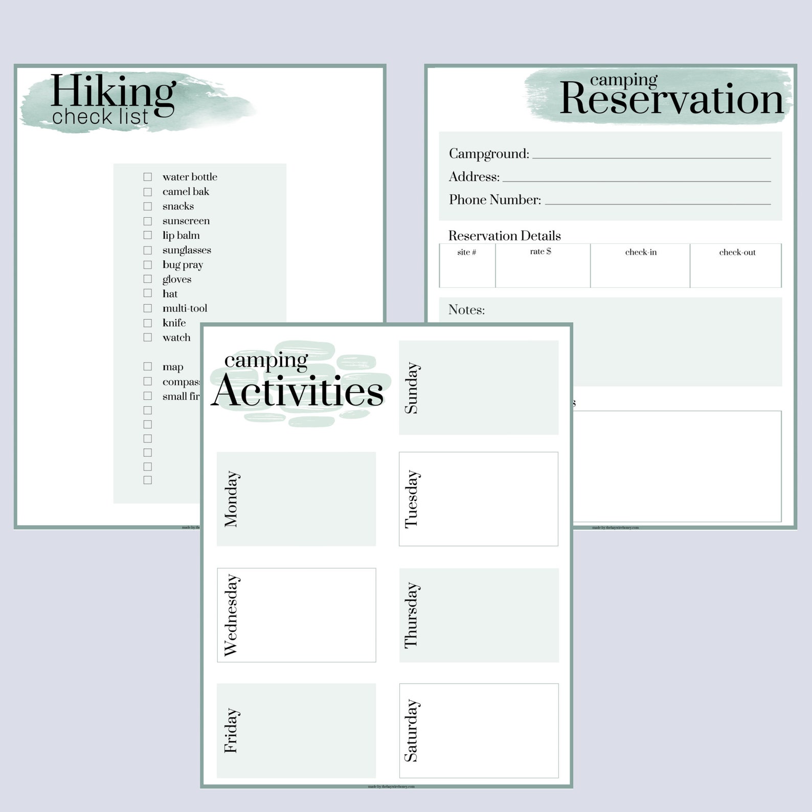 Camping Checklists and Worksheets // Printable PDF Pages - Etsy