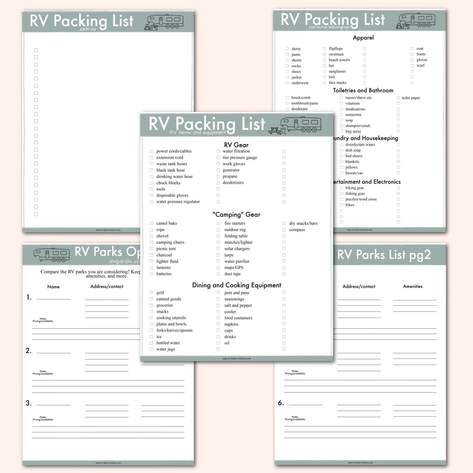 RV Trip & RV Life Worksheets fillable / Editable // Rv Living ...