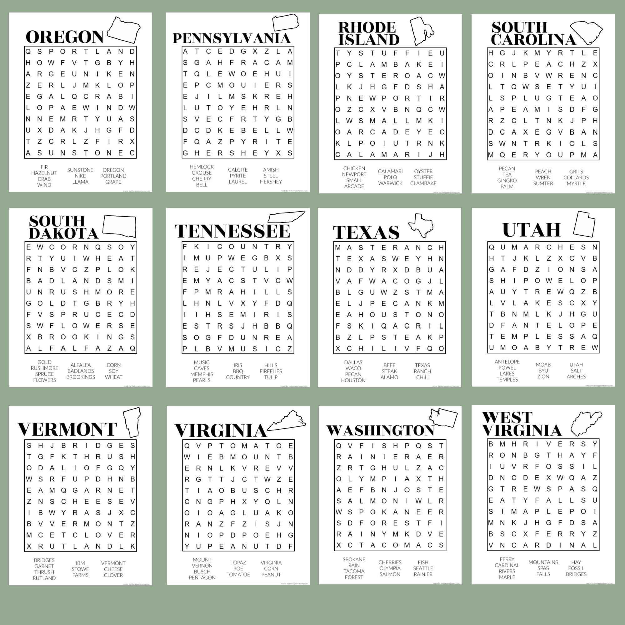 Kids Word Searches, USA 50 States Pack // Printable Puzzles - Etsy