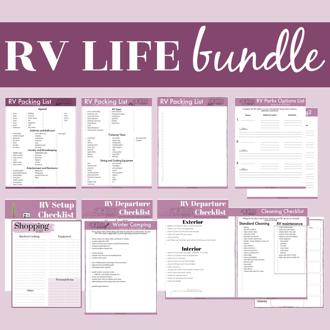 RV Life Packet AB Bundle, Printable Checklists & Worksheets, Pink ...