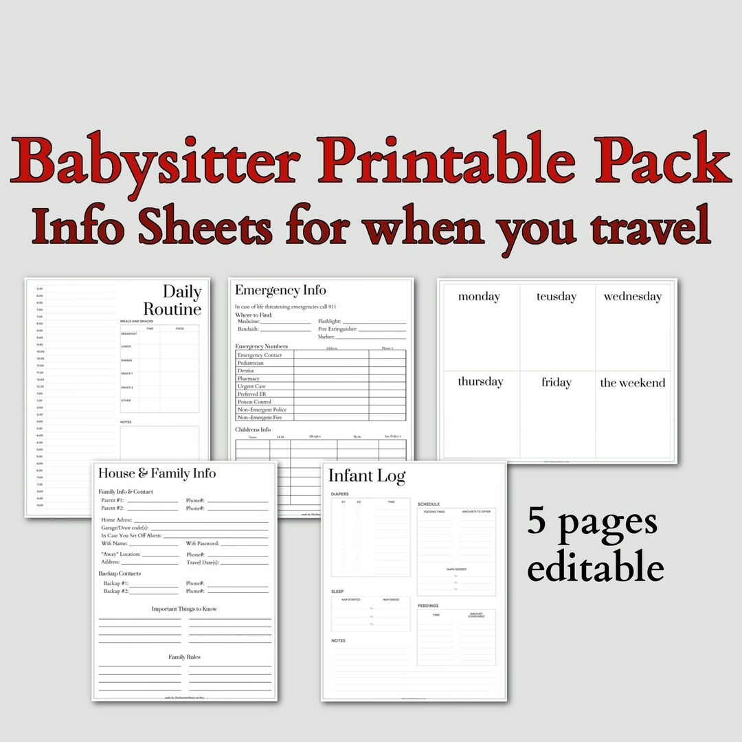 Babysitter Sheets Printable // DIGITAL PDF File When You Go - Etsy