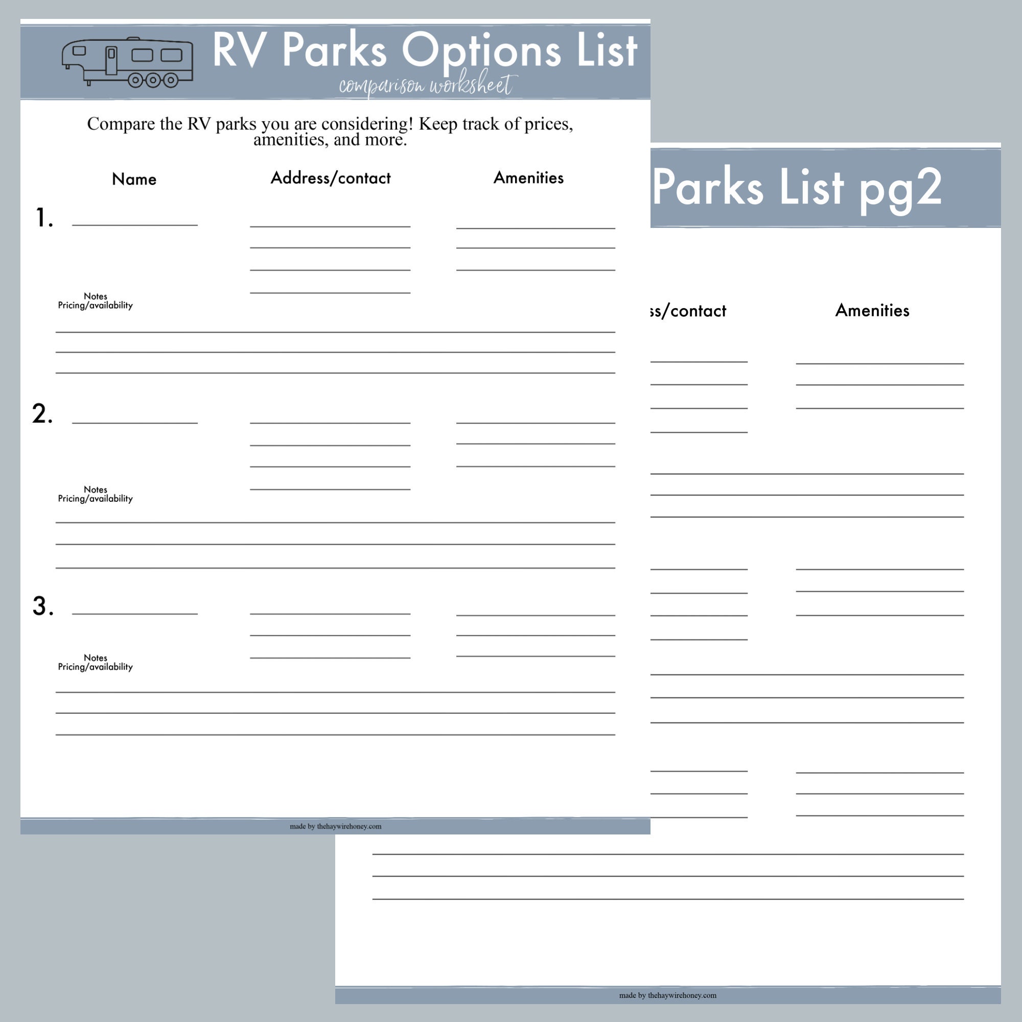 RV Life Packet (A+B) in BLUE // Printable Checklists & Worksheets ...
