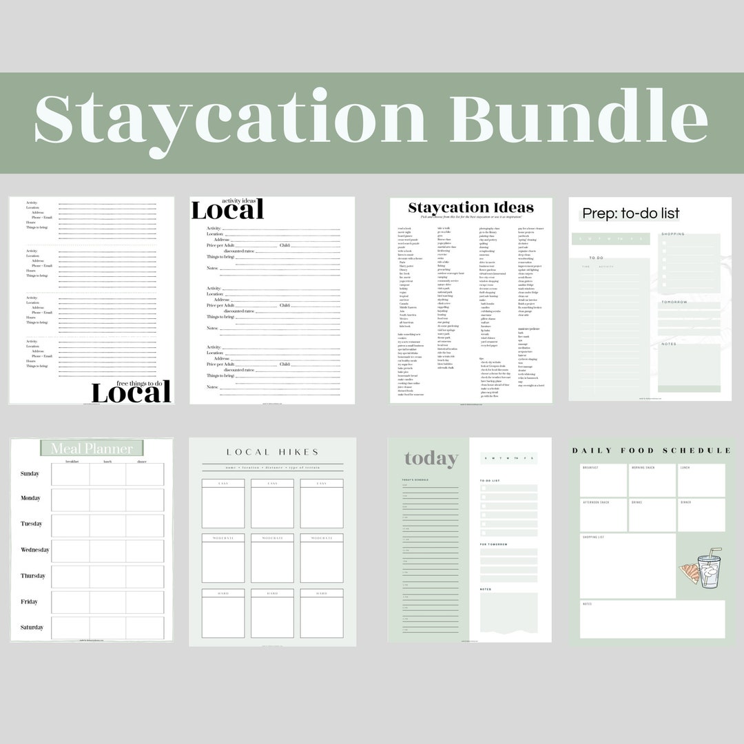 Staycation Bundle Planner in Green // Travel Printable, Kit With ...