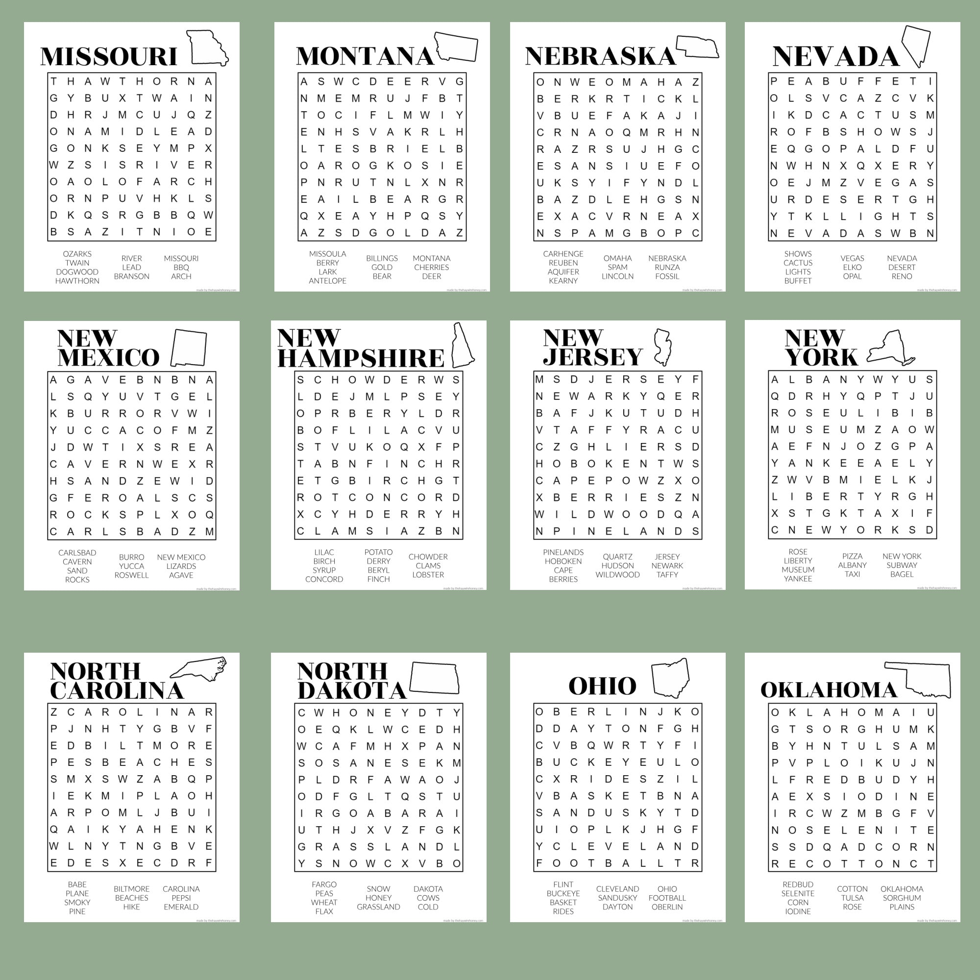 Kids Word Searches, USA 50 States Pack // Printable Puzzles - Etsy