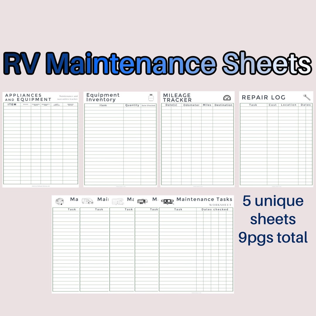 RV Maintenance Tracking Pack // Printable Planner Pages - Etsy