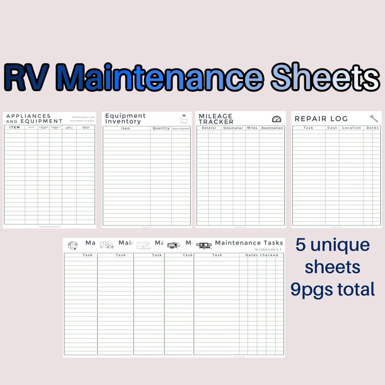 RV Maintenance Tracking Pack // Printable Planner Pages | Etsy