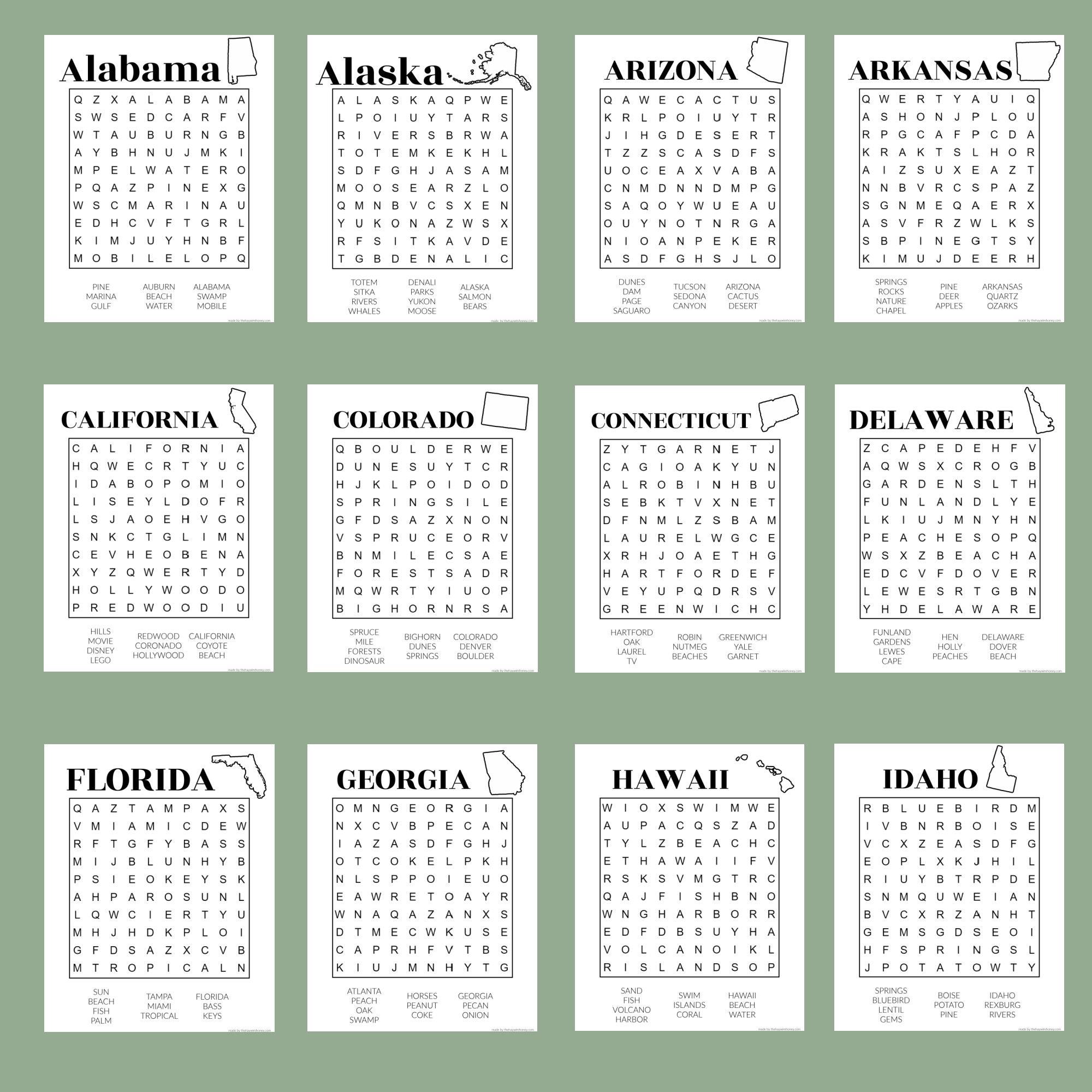 Kids Word Searches, USA 50 States Pack // Printable Puzzles - Etsy