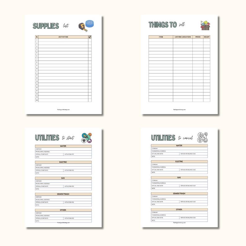 Moving Packet // Printable and Fillable Checklists - Etsy