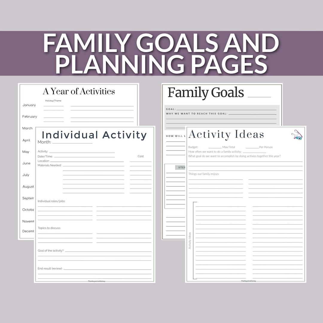Family Goals Worksheets // 4 Printable Pages - Etsy