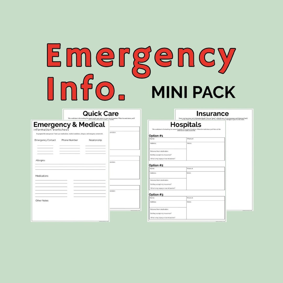 Emergency Information Mini Pack // DIGITAL PDF File - Etsy