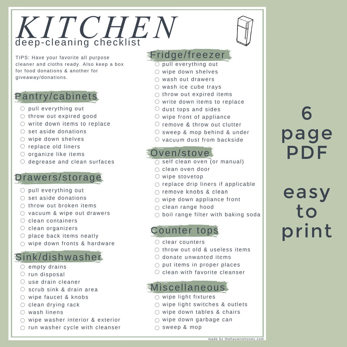 Deep Cleaning Checklists // DIGITAL Download, 6 Pages, Green - Etsy