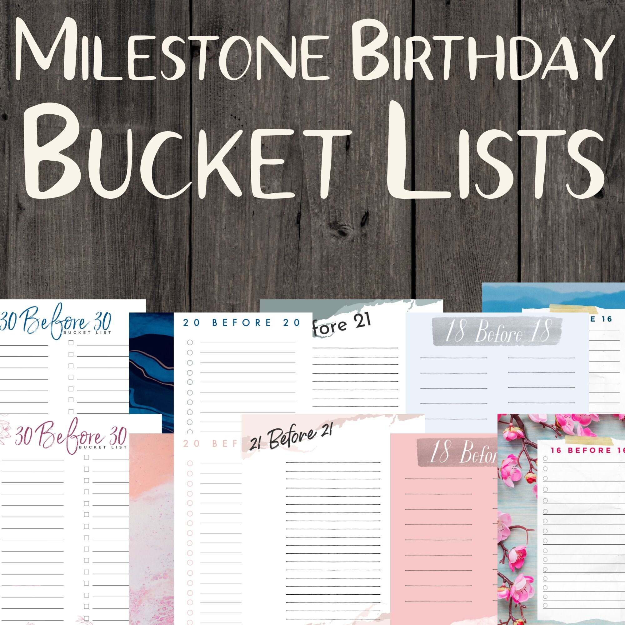 Milestone Birthday Bucket Lists // DIGITAL Printable Pages - Etsy