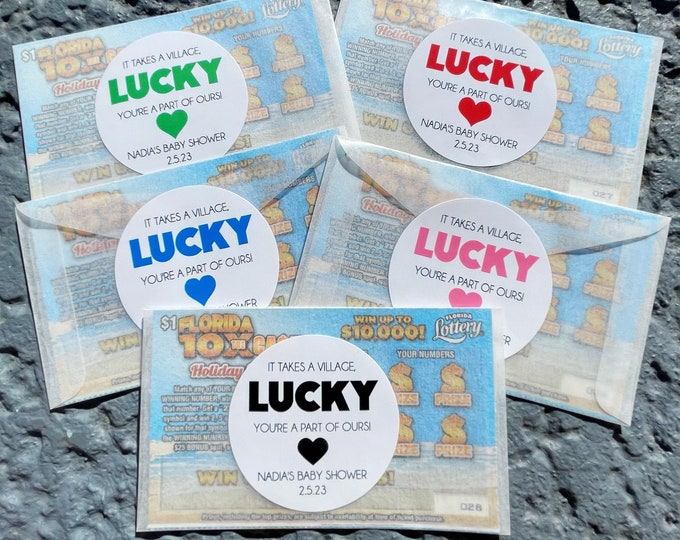 Personalized Baby Shower Favor Labels and Bags Lottery Ticket Favor for ...