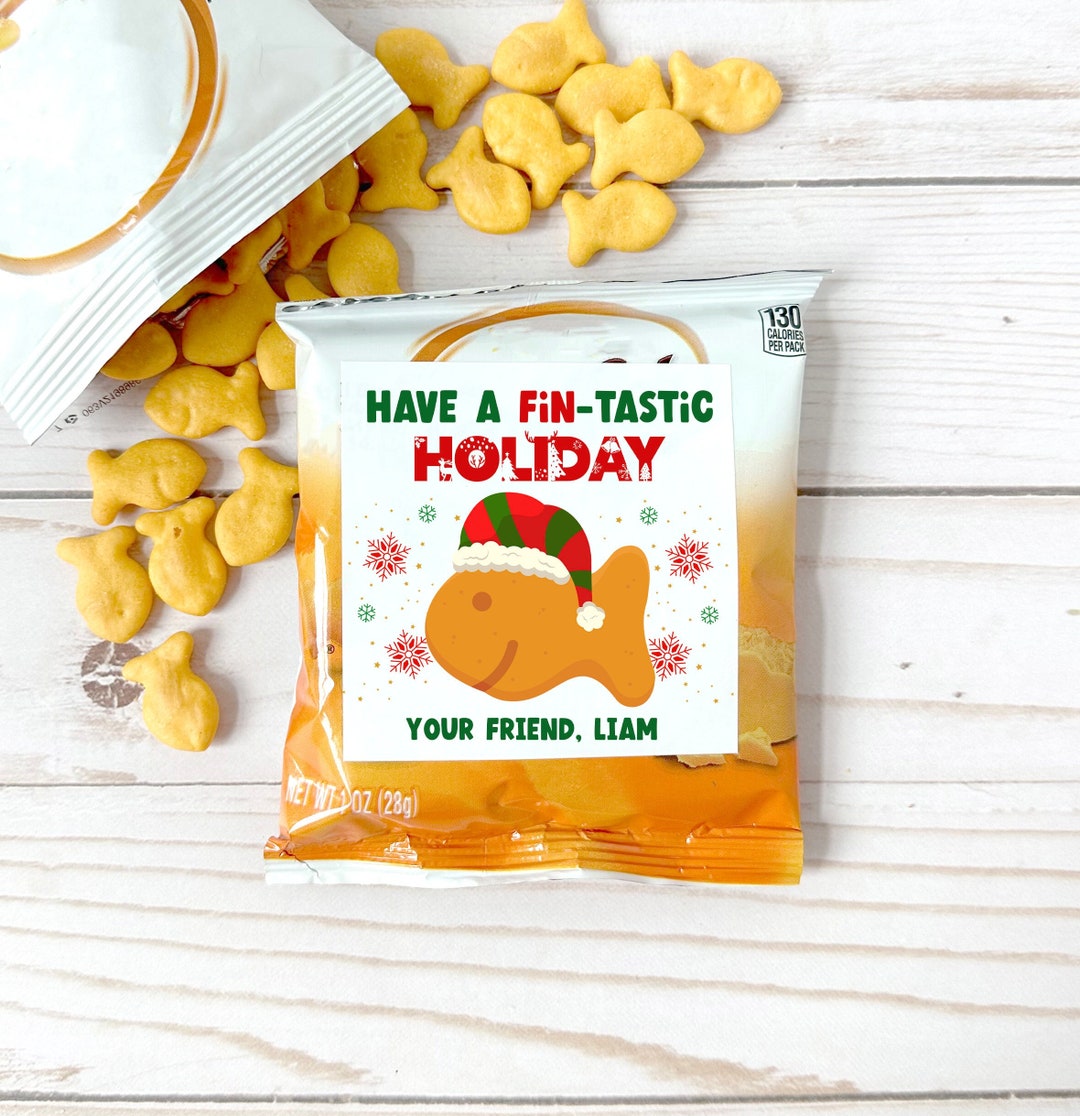 Cute Holiday Goldfish Labels, Gold Fish Snack Label, Christmas School ...