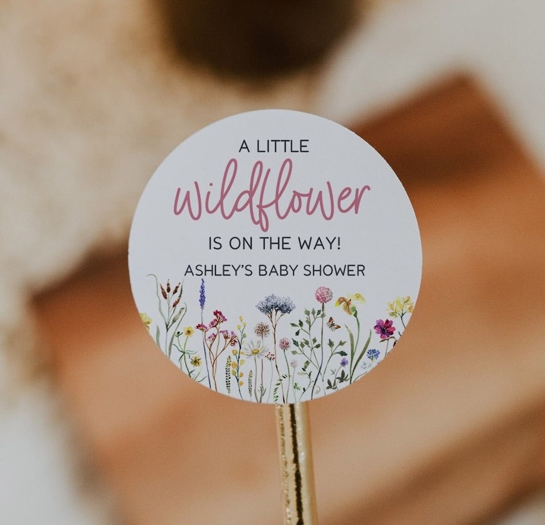 A Little Wildflower Baby Shower Favor Labels, Wildflower Baby Shower Favor Stickers, 2" Round ...