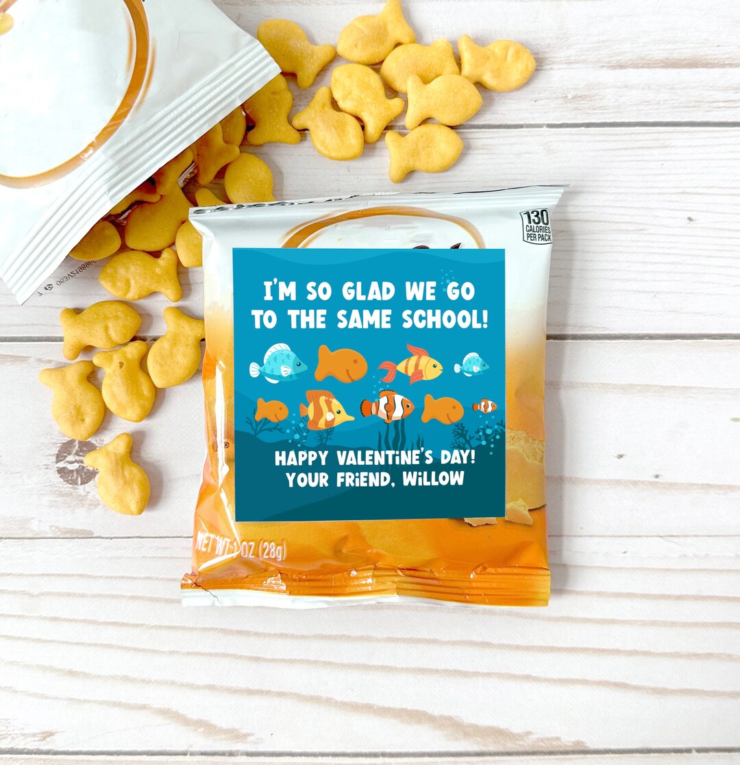 Classroom Valentine Goldfish Sticker, Valentine School Treat Sticker ...