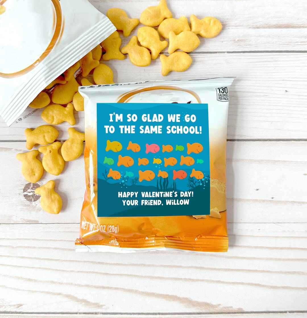 Cute Valentine Goldfish Labels, Valentine School Treat Sticker ...