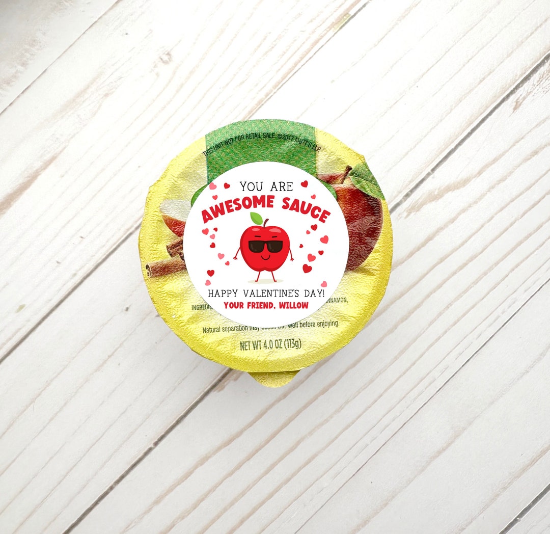 Applesauce Valentine Stickers, Kids Classroom Valentines Labels, Gifts ...