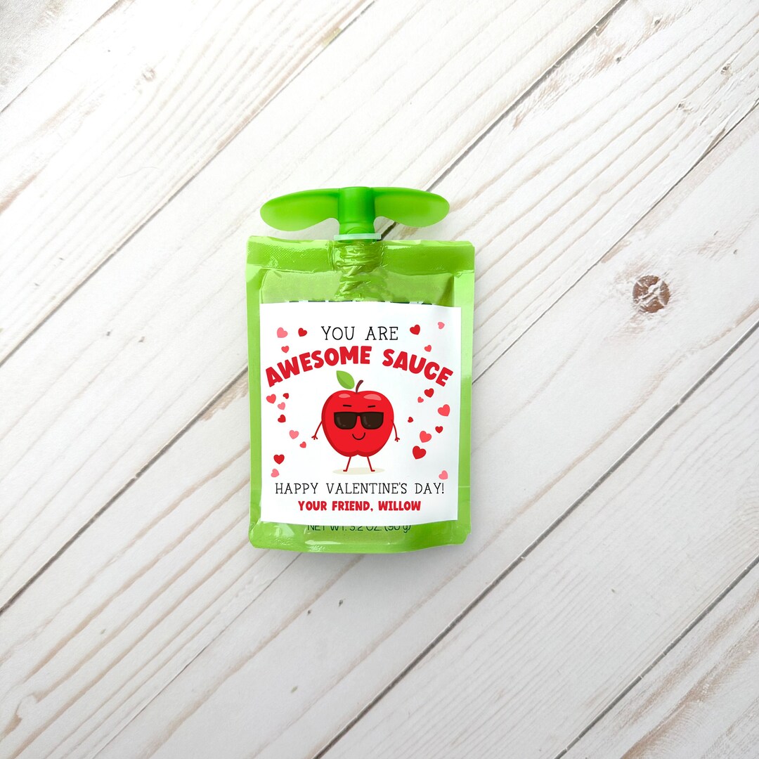 Applesauce Valentine Stickers, Kids Classroom Valentines Labels, Gifts ...