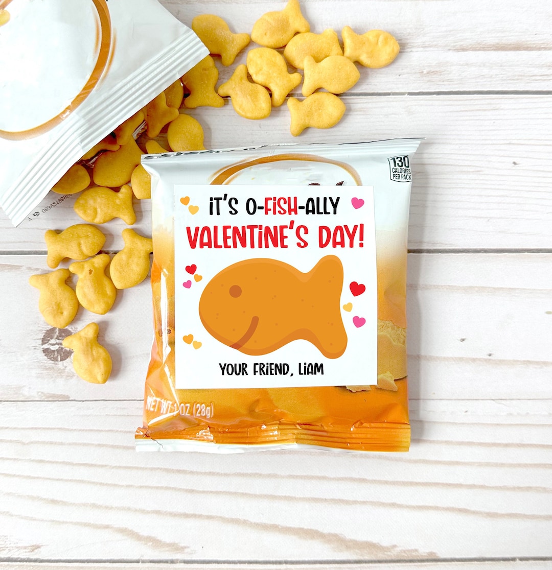 Classroom Valentine Goldfish Sticker, Valentine School Treat Sticker ...