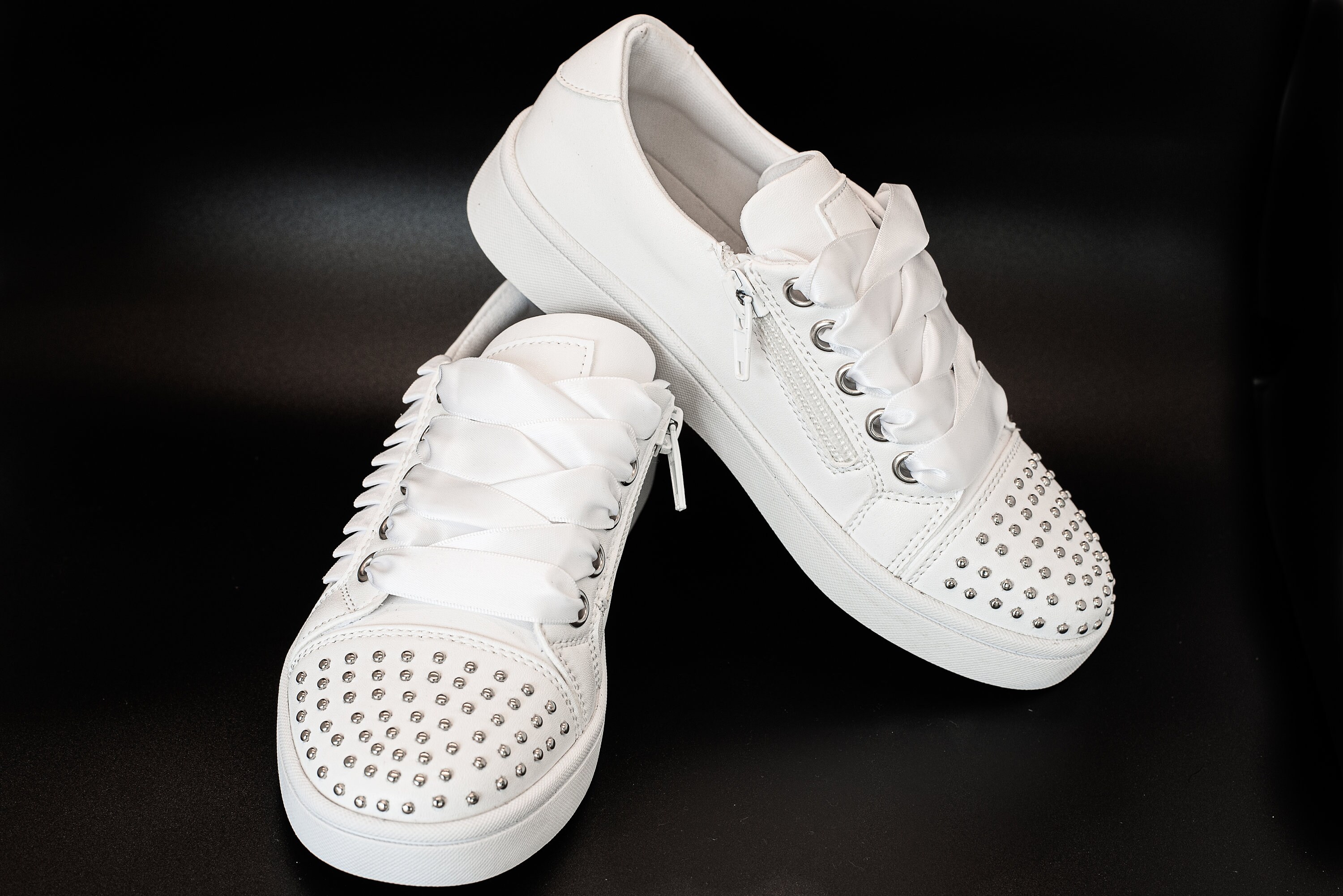 Fancy White Low Top Sneaker With Lace and Metal Studded Toe - Etsy