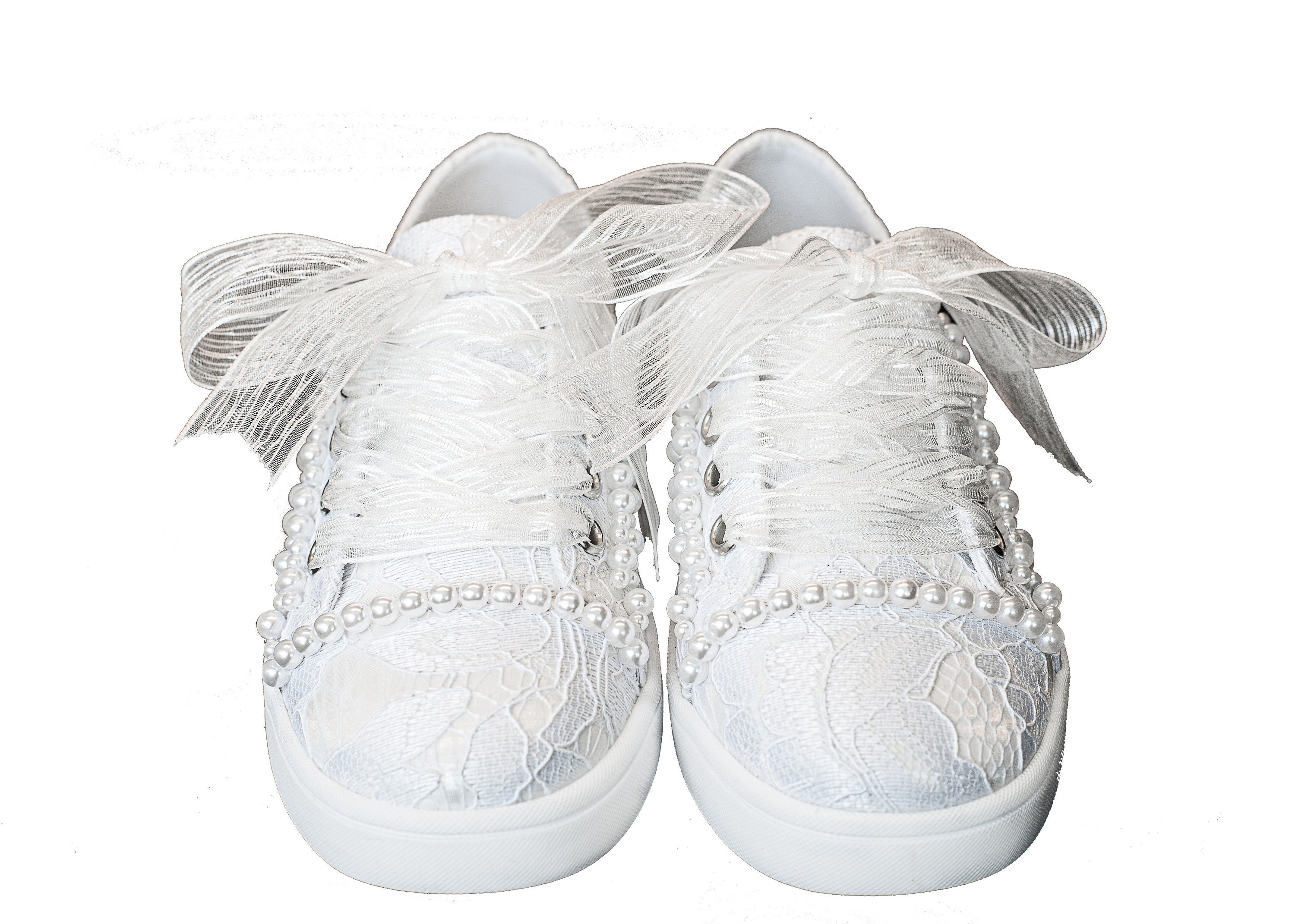 Fancy White Low Top Sneaker With Lace and Pearls - Etsy