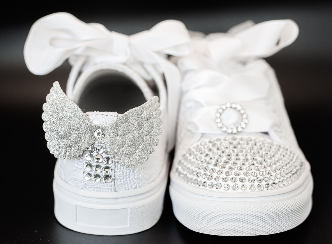 Fancy White Low Top Sneaker With Lace and Rhinestones - Etsy
