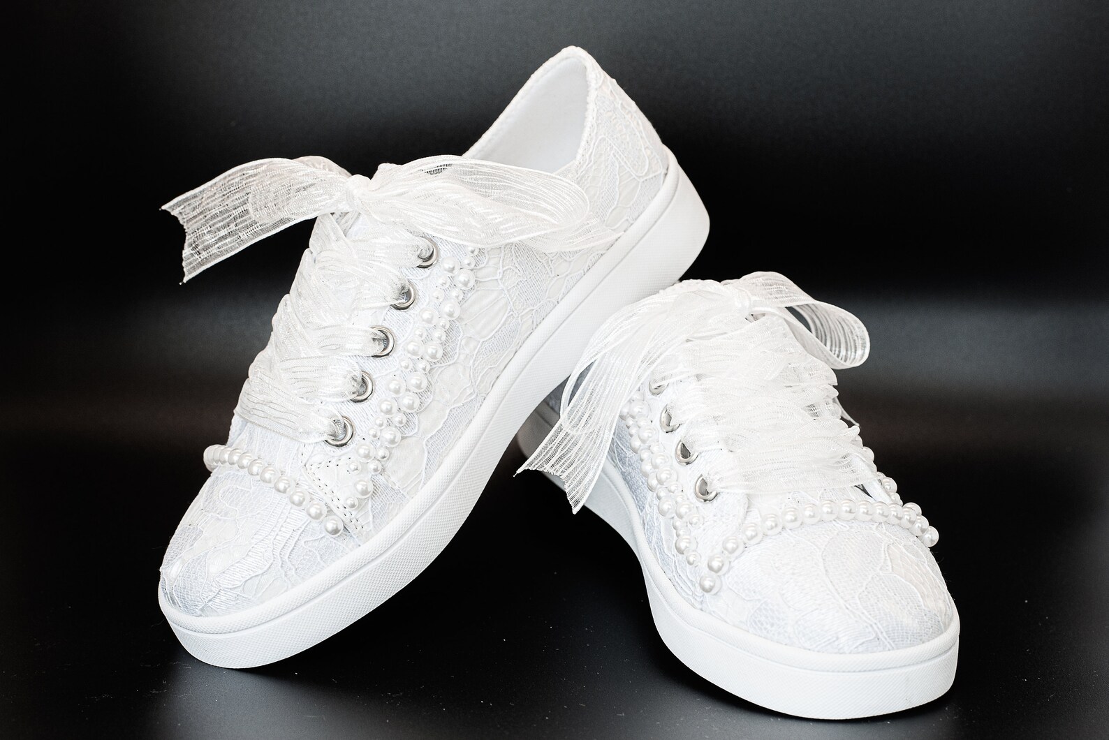 Fancy White Low Top Sneaker With Lace and Pearls - Etsy