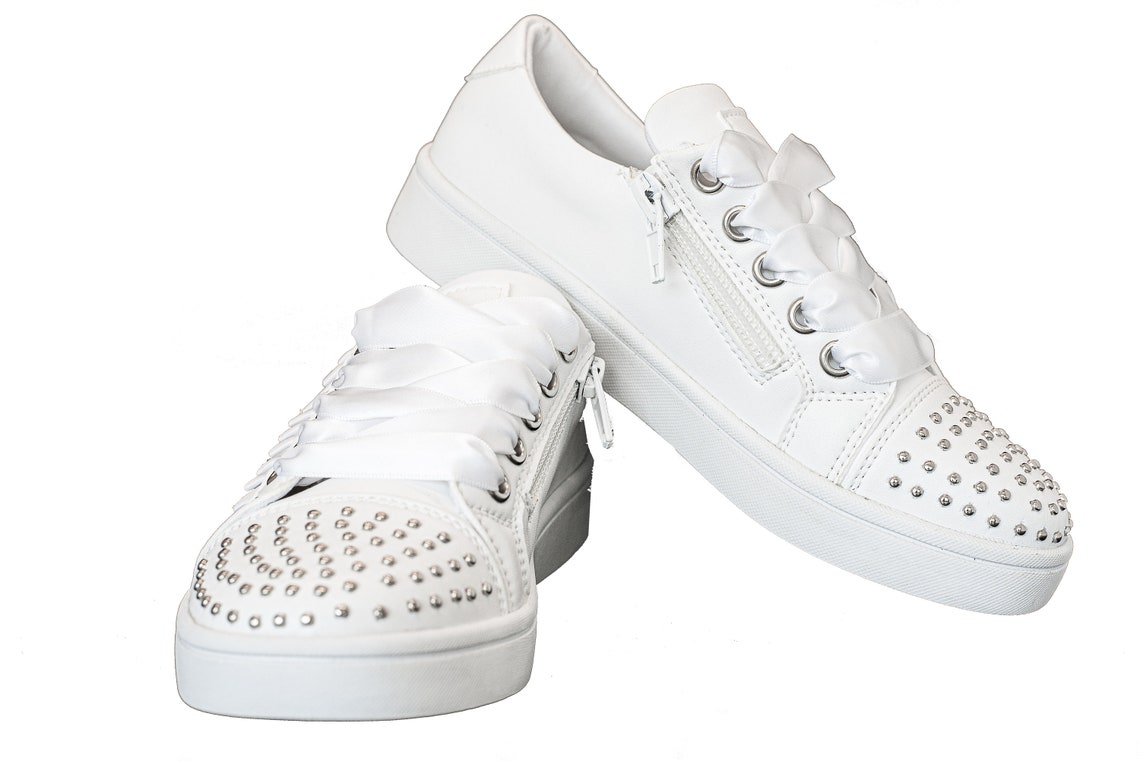 Fancy White Low Top Sneaker With Lace and Metal Studded Toe - Etsy