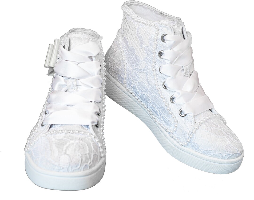 Fancy White High Top Sneaker With Lace and Pearls - Etsy