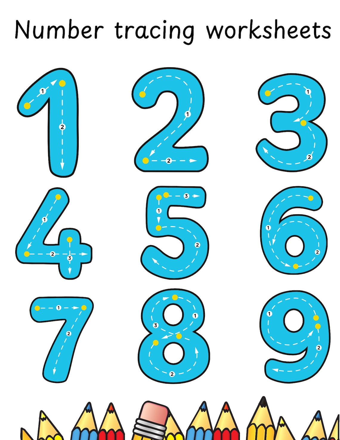 9 Number Tracing Worksheets, Traceable Numbers, Preschool Worksheets, 1 ...