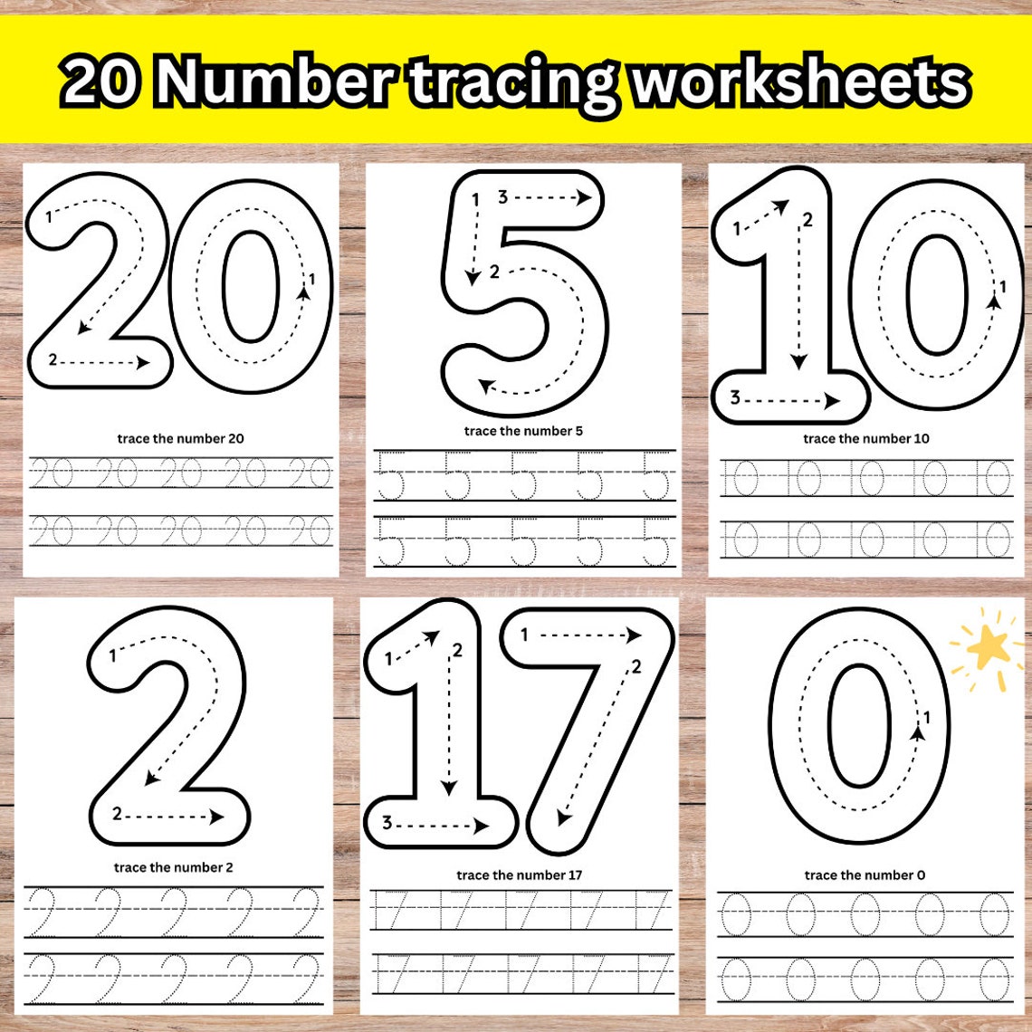 20 Number Tracing Worksheets, Traceable Numbers, Preschool Worksheets ...