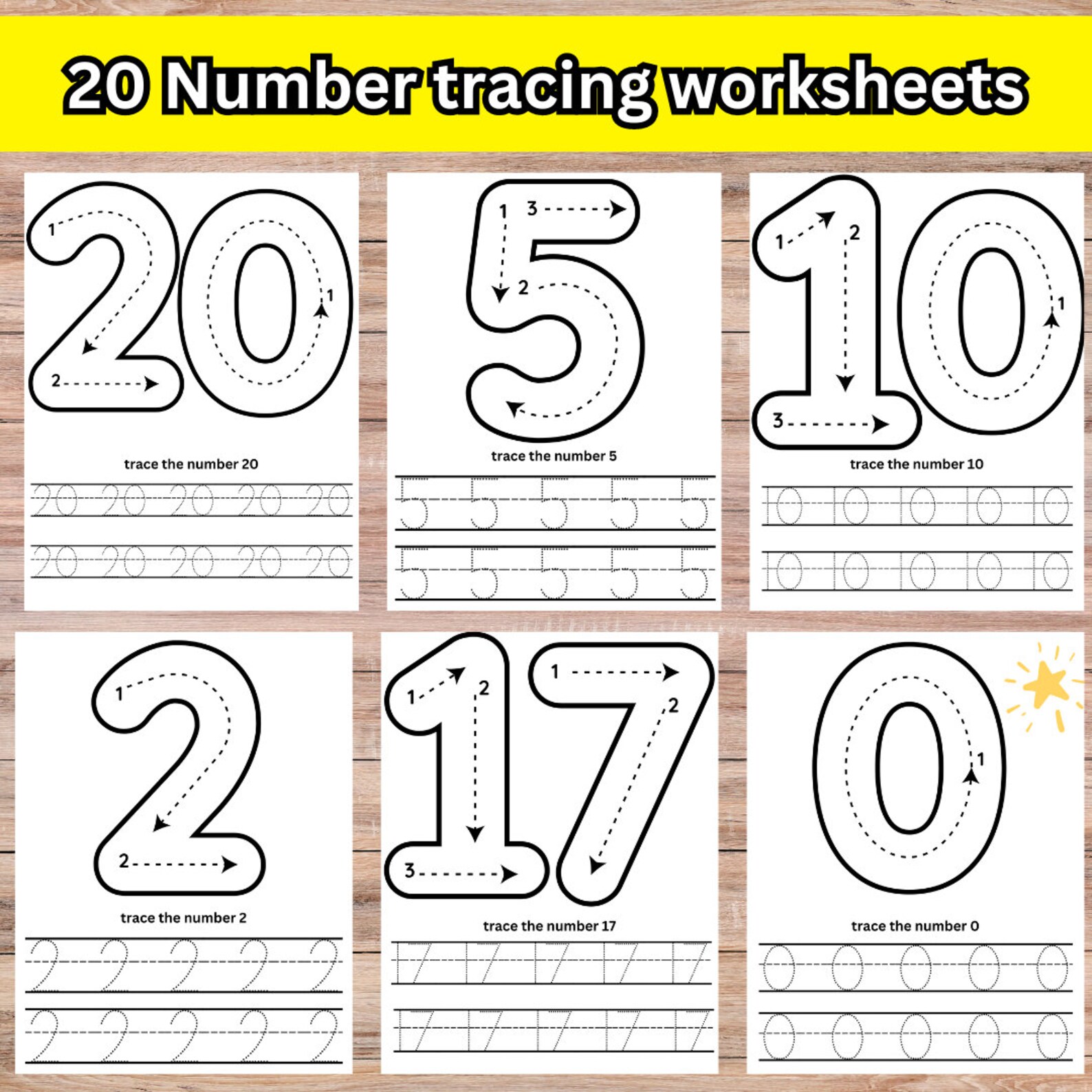 20 Number Tracing Worksheets, Traceable Numbers, Preschool Worksheets ...