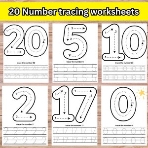 20 Number Tracing Worksheets, Traceable Numbers, Preschool Worksheets ...
